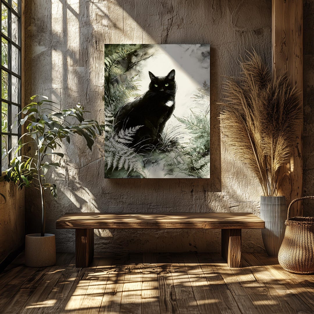 Gothic Fern Cat Wall Art | Irish Cait Sidhe Otherworld Canvas | Ready ...