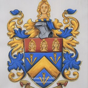 Family Crest Coat of Arms Painting on Leather, Hand Painted Coat of ...