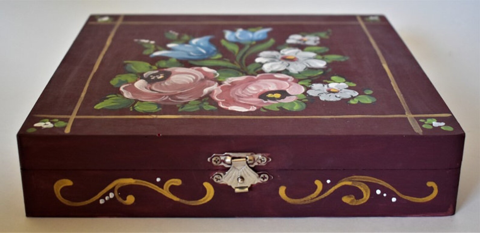 Bauernmalerei Keepsake Box, Wooden Box With European Folk Art Painting ...