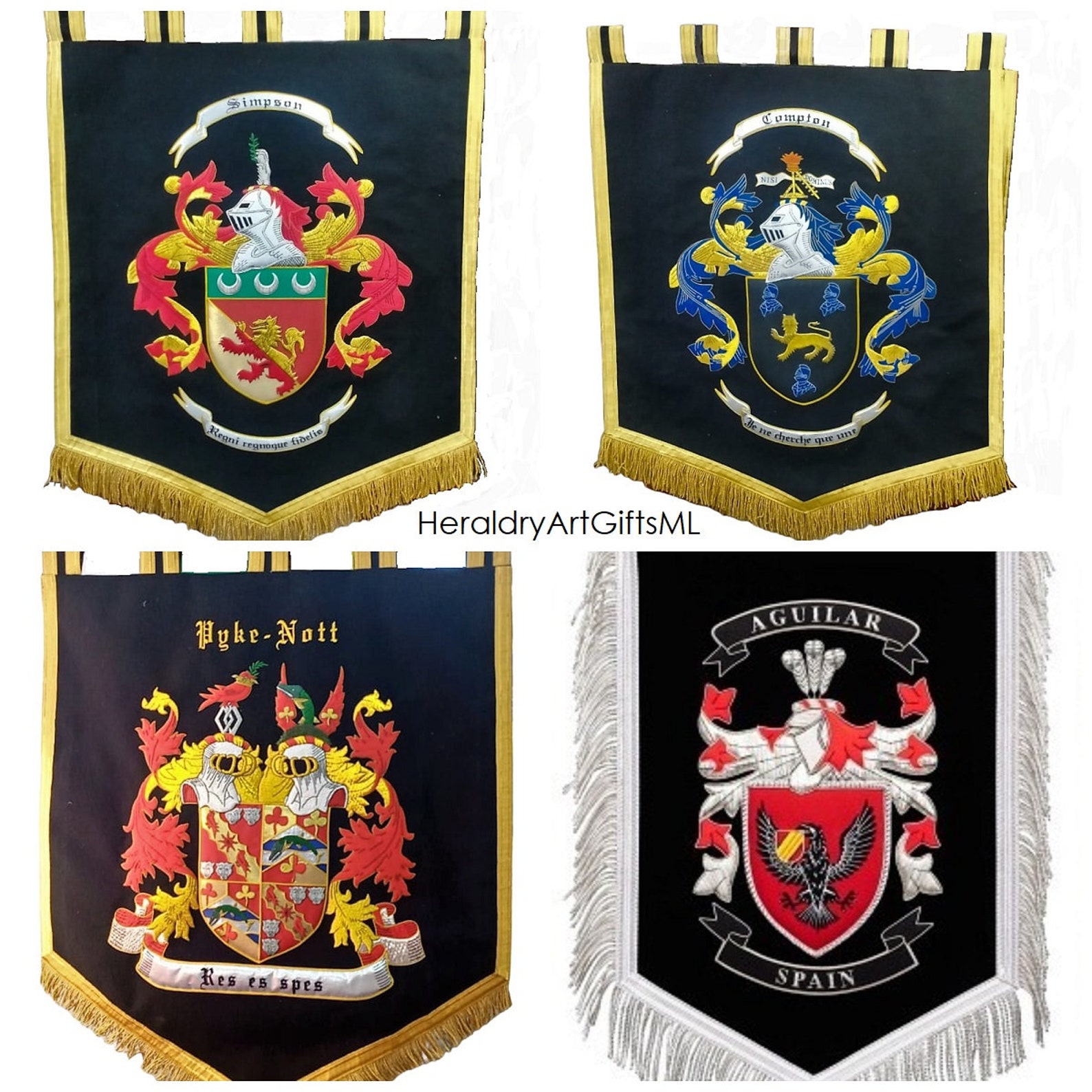 Hand Embroidered Double Family Crest Wedding Banner: Anniversary Gift ...