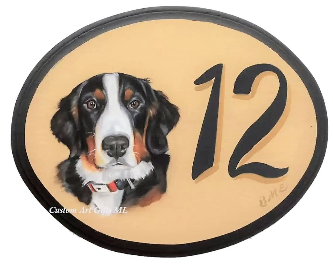 Custom Dog Portrait Painting, Hand Painted ADDRESS PLAQUE - House ...
