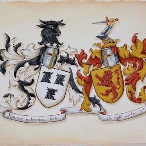Custom Double Family Crest Coat of Arms Painting on Watercolor Paper ...