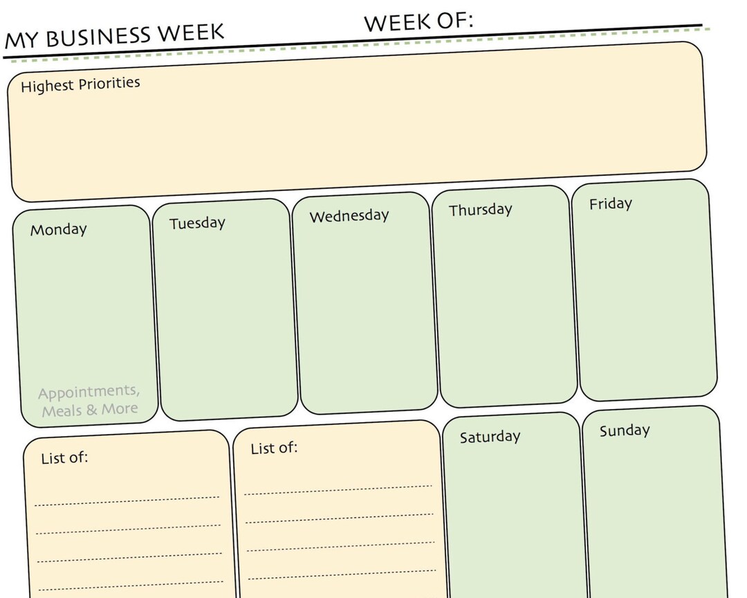 My Business Week Printable Weekly Planner Form - Appointments ...
