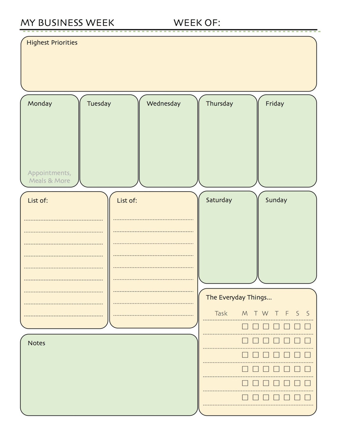 My Business Week Printable Weekly Planner Form - Appointments ...