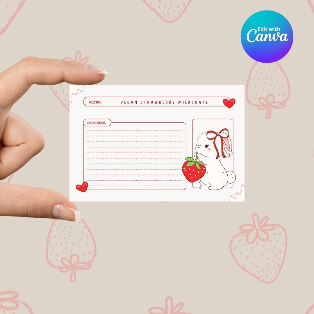 Minimal Coquette Recipe Card Template – Editable & Printable 4x6 PDF ...