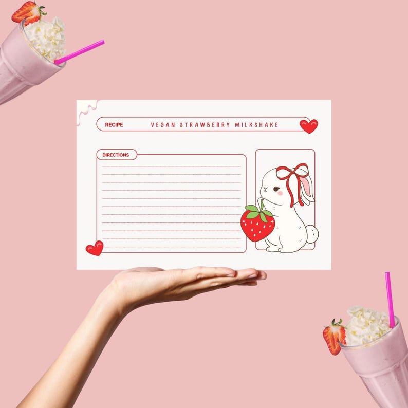 Minimal Coquette Recipe Card Template – Editable & Printable 4x6 PDF ...