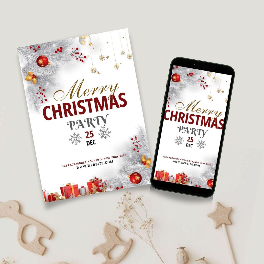 Digital Christmas Party Invitation Template Canva Editable Instant ...