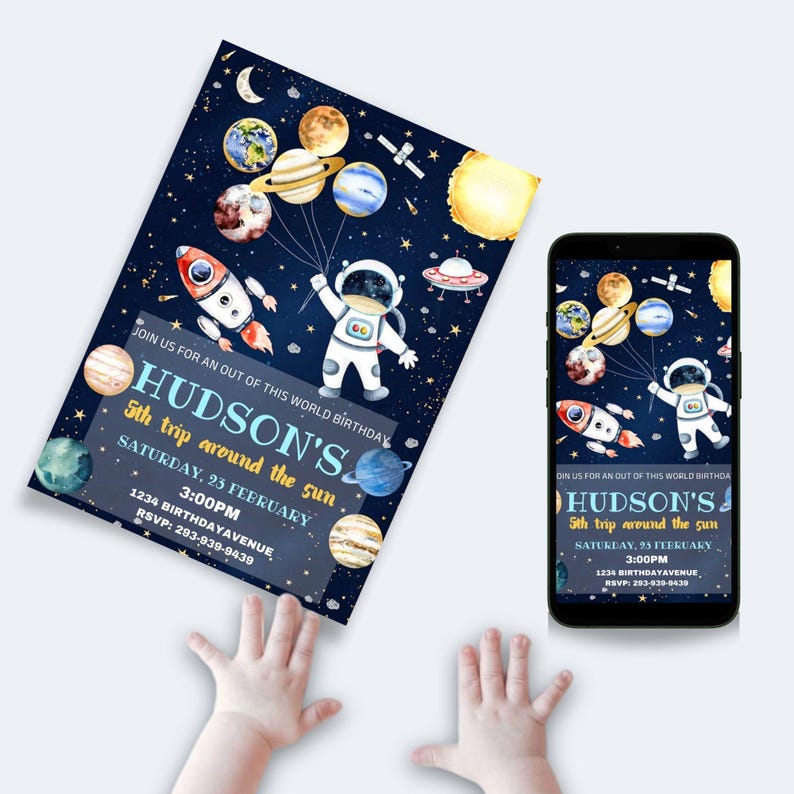 Editable Space Astronaut Birthday Invitation Template Canva Digital ...