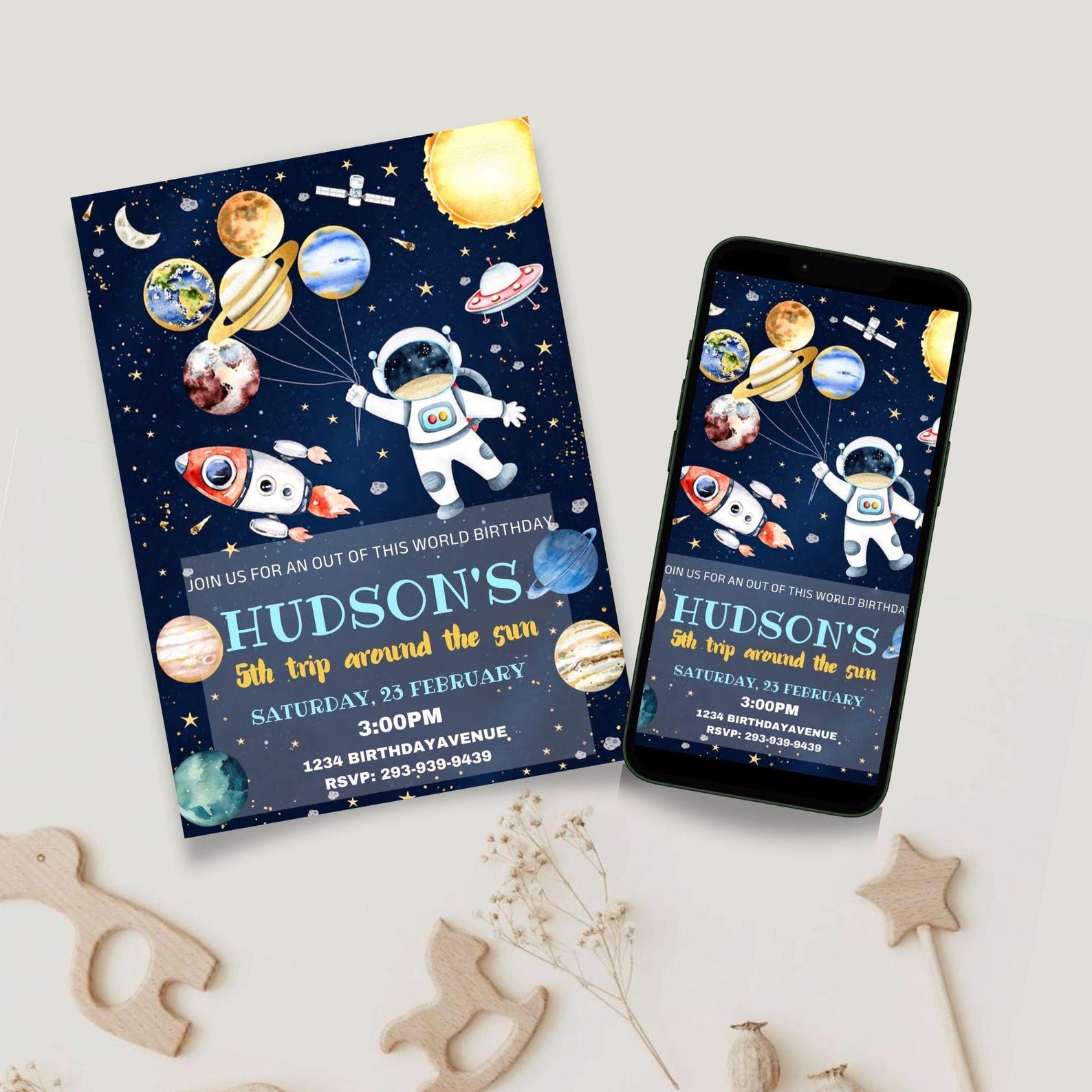 Editable Space Astronaut Birthday Invitation Template Canva Digital ...