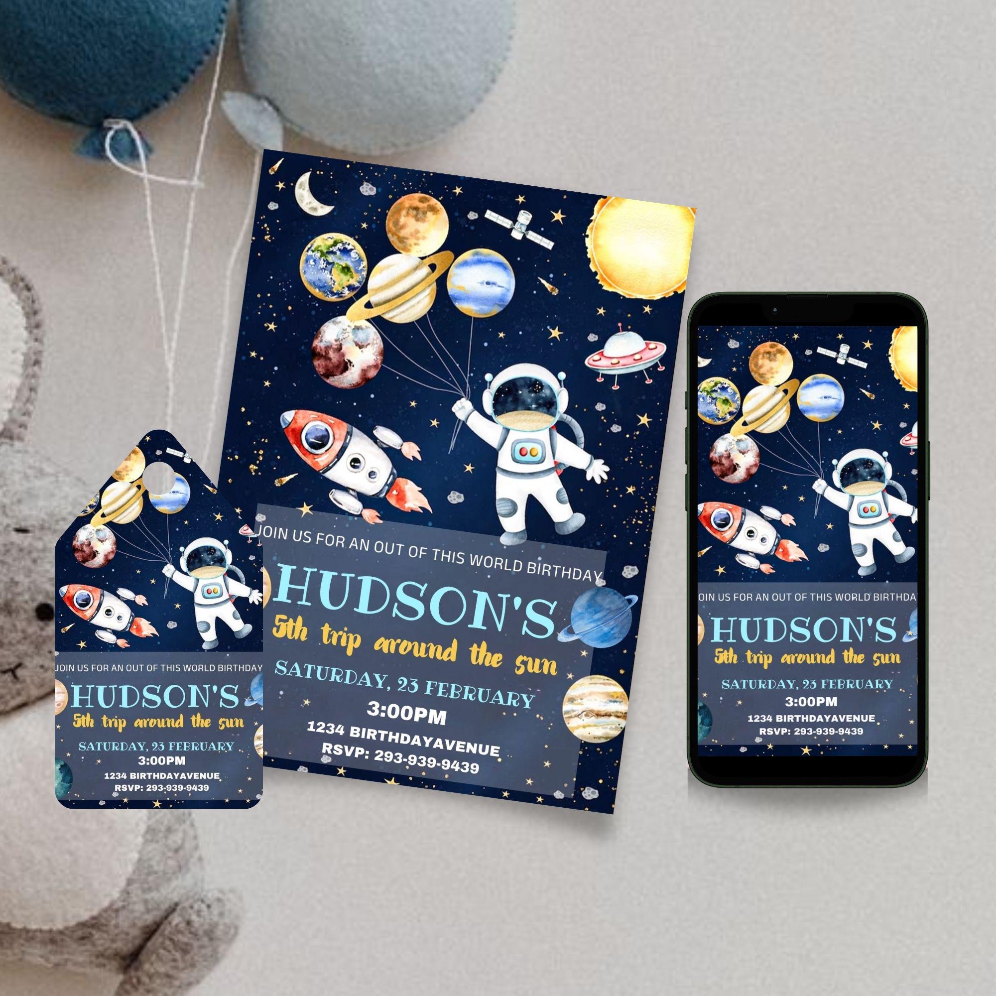 Editable Space Astronaut Birthday Invitation Template Canva Digital ...