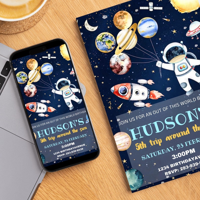 Editable Space Astronaut Birthday Invitation Template Canva Digital ...