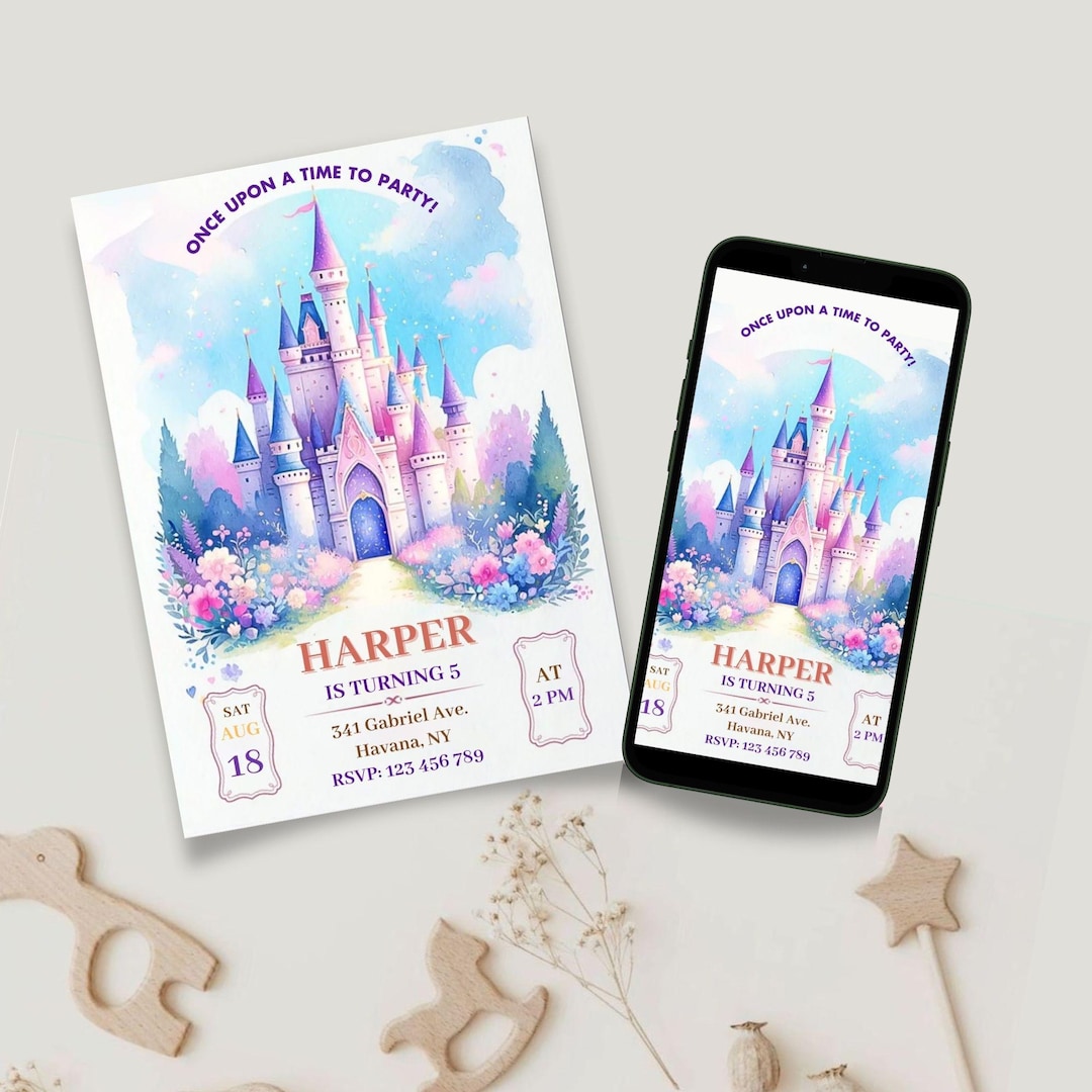 Castle Birthday Invitation Template Digital Editable Canva Party Invite ...