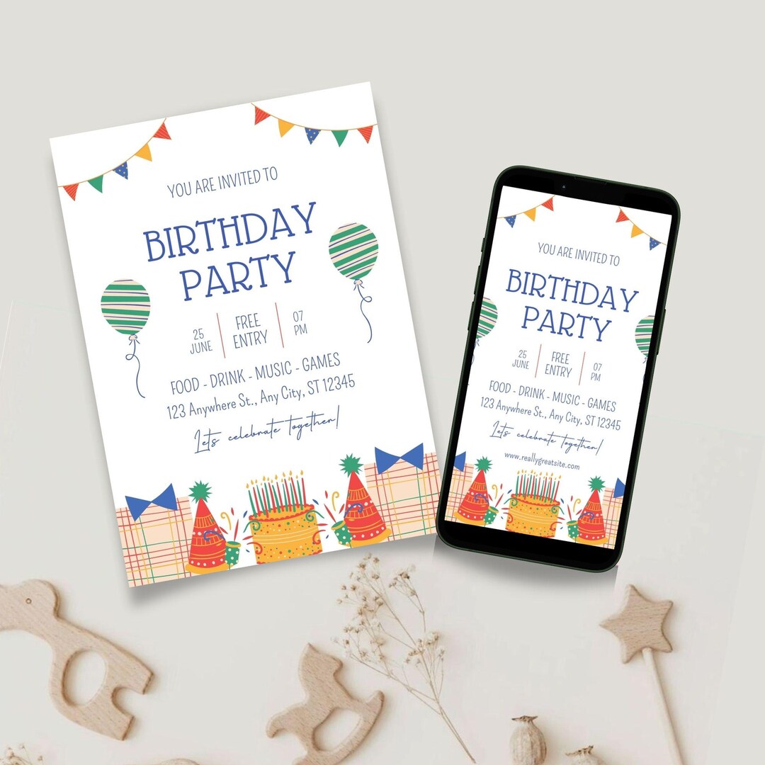 Colourful Birthday Invitation Template Digital Editable Canva Party ...