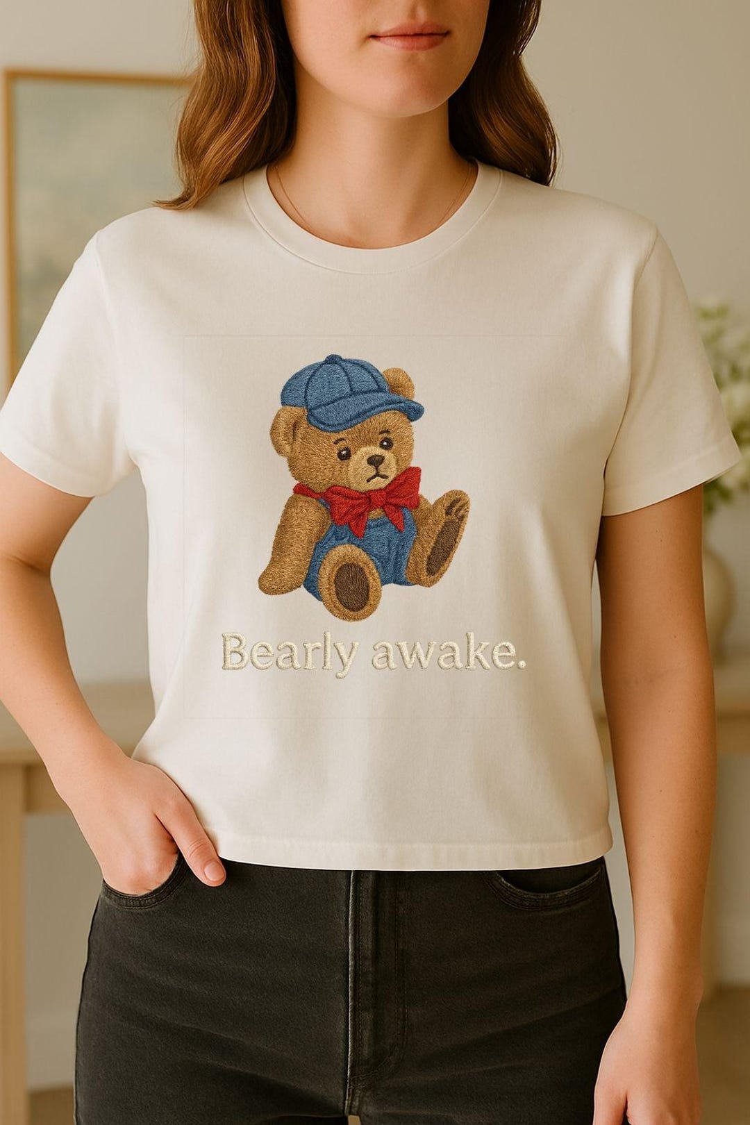 Bearly Awake Embroidery Style Bear PNG | Cute Sleepy Teddy Digital ...