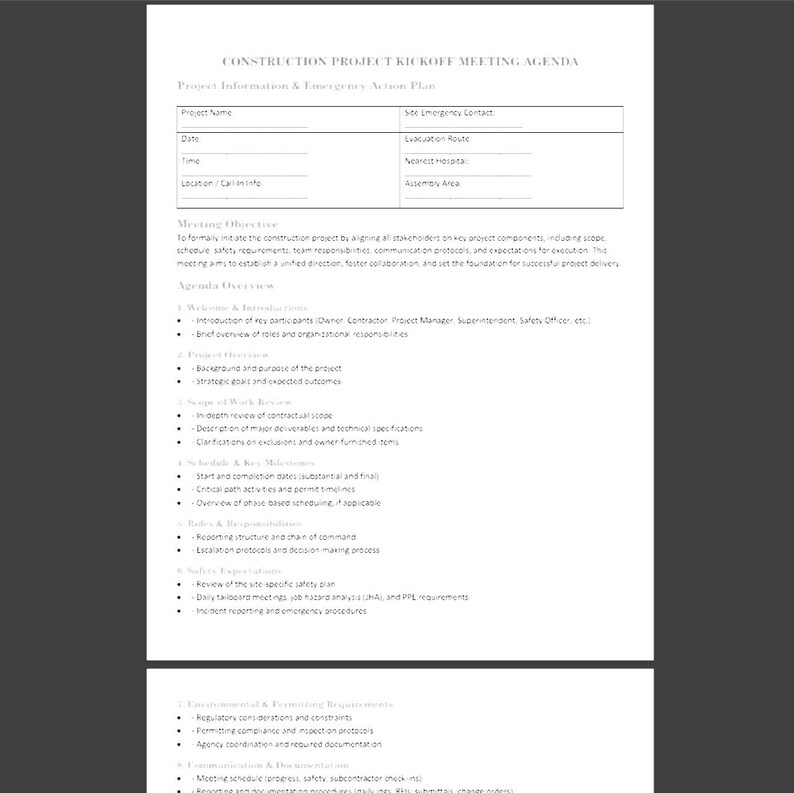 Construction Project Meeting Kickoff Agenda - Etsy