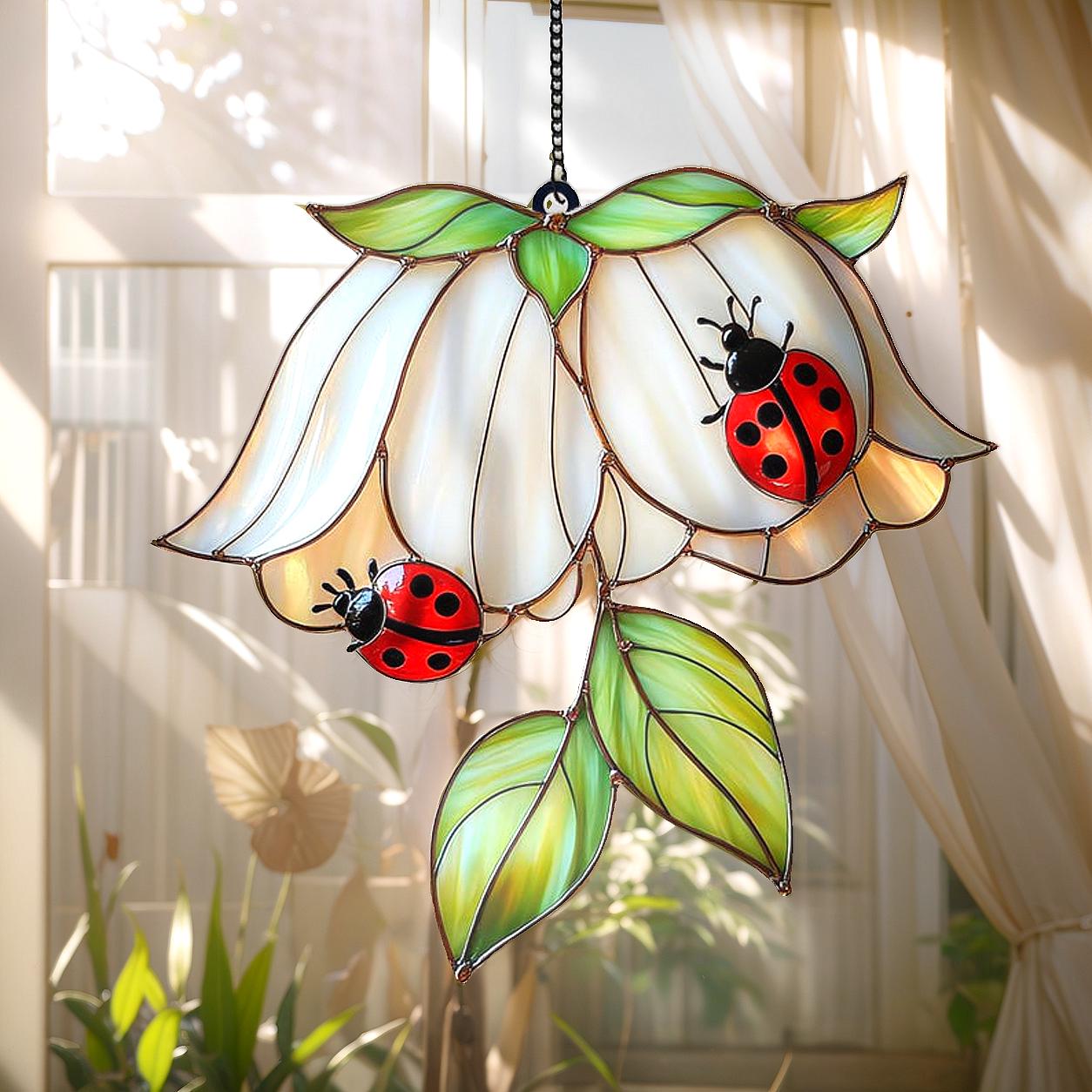 Floral Ladybug Acrylicsuncatcher, Blooming Bellflower Window Hanging ...