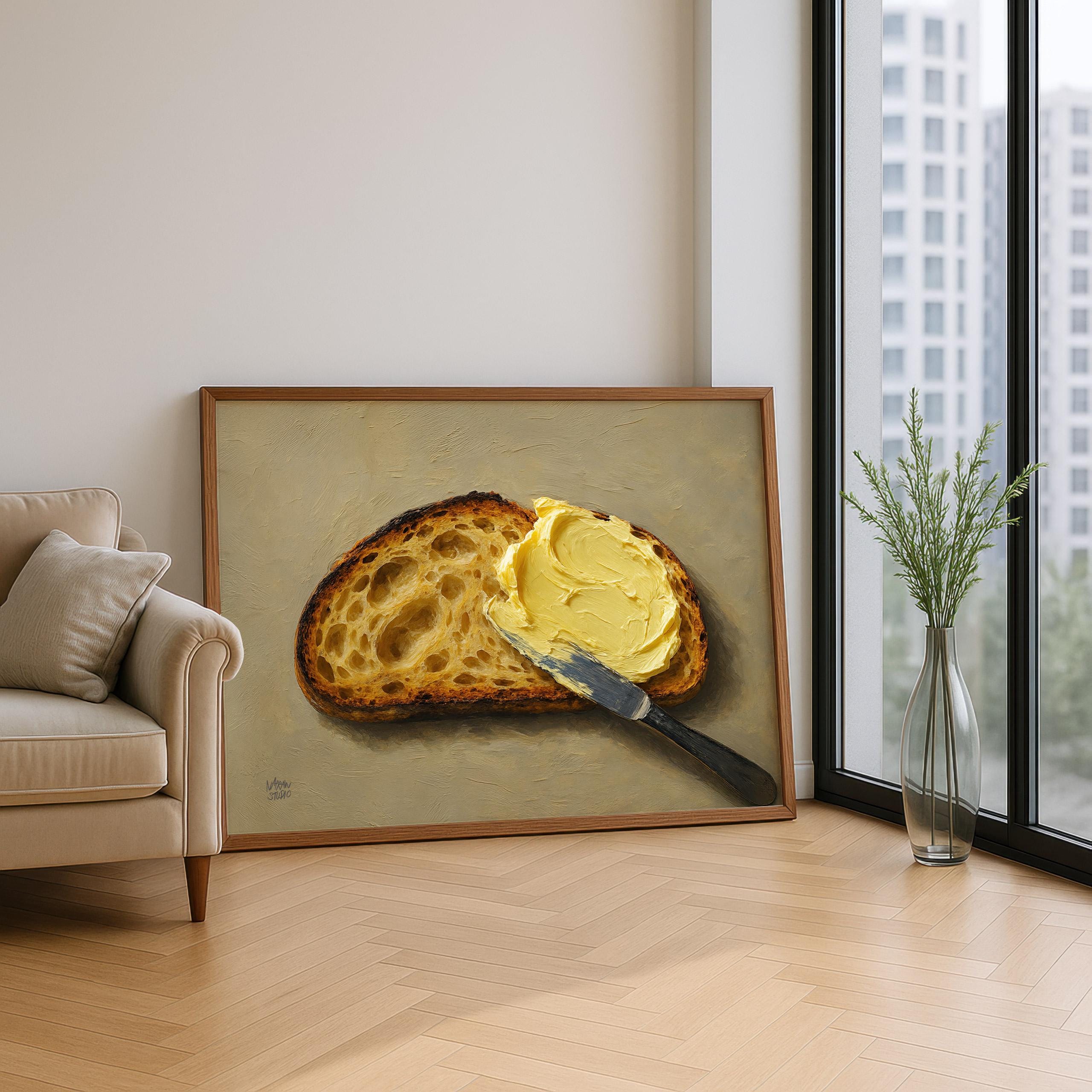 Butter Painting Wall Art – Rustic Sourdough Bread Oil Painting Print ...