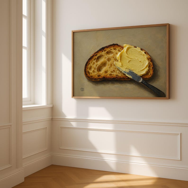 Butter Painting Wall Art – Rustic Sourdough Bread Oil Painting Print ...