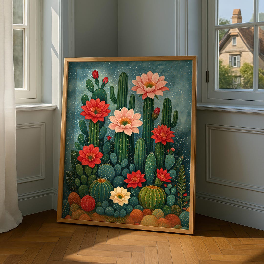Blooming Cactus Wall Art ( Digital Download ) Colorful Desert Garden ...