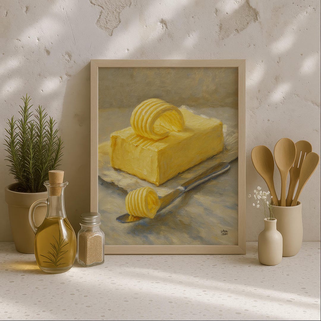 Butter Painting Print | Salted Butter Décor for Breakfast Nook | Rustic ...