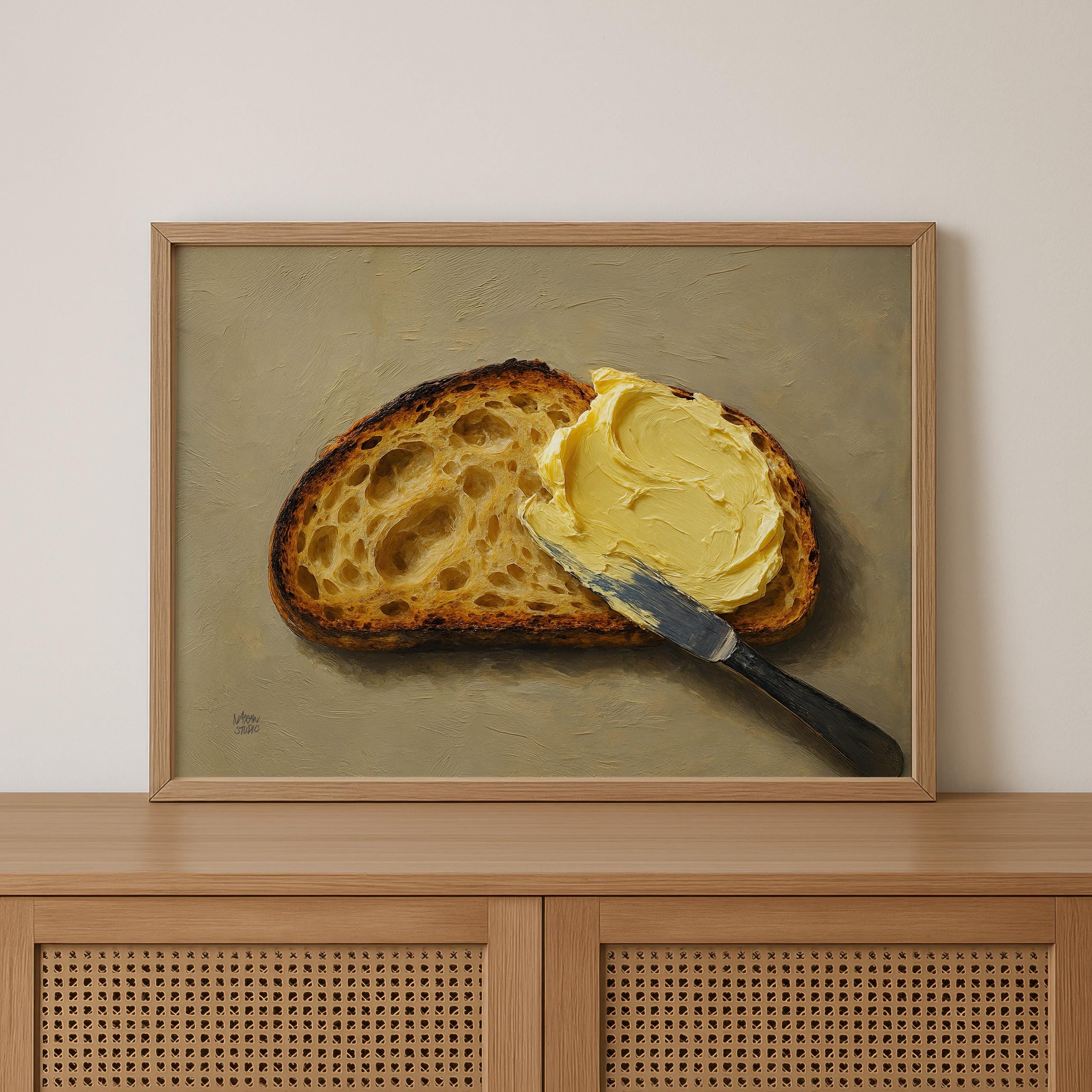 Butter Painting Wall Art – Rustic Sourdough Bread Oil Painting Print ...