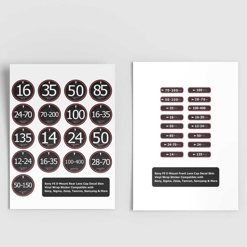 High-resolution Printable Lens Sticker Indicator Pack for Sony E-mount ...
