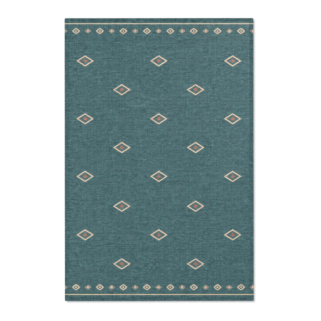 Teal Diamond Pattern Area Rug | Southwestern Geometric Accent Rug - Etsy