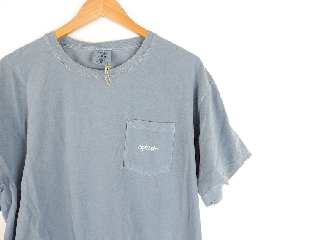 New Alpha Phi Comfort Colors Simple Cursive Pocket Tee Shirt - Etsy