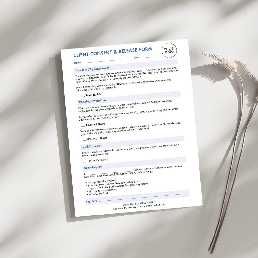 Editable Spray Tan Consent & Release Form – Luxe Canva Template for ...