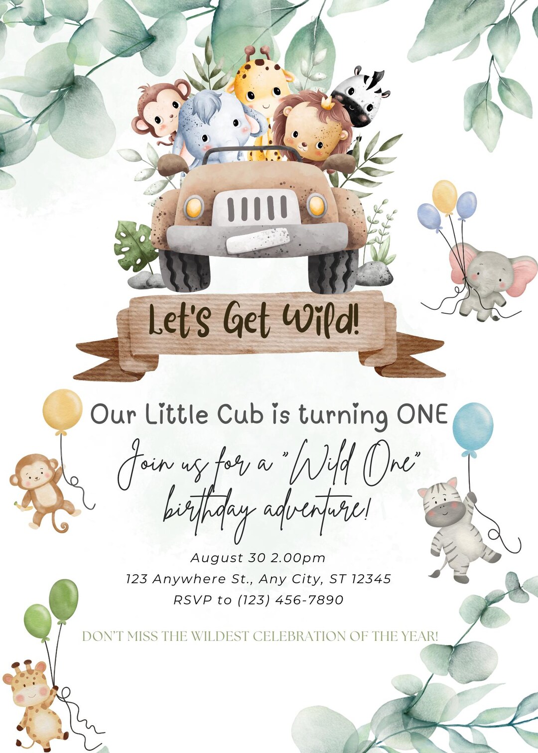 Let's Get Wild! Safari Theme Birthday Party Invitation - Etsy