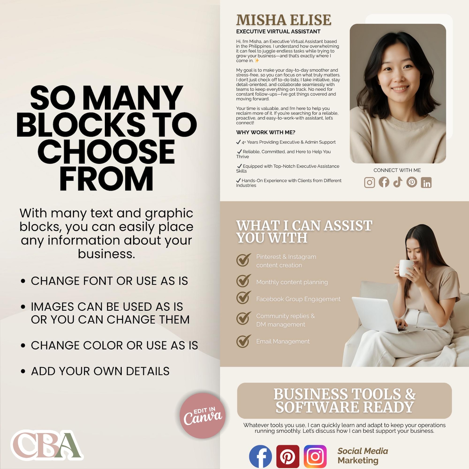 Executive Virtual Assistant Portfolio Template – Website Template Canva ...