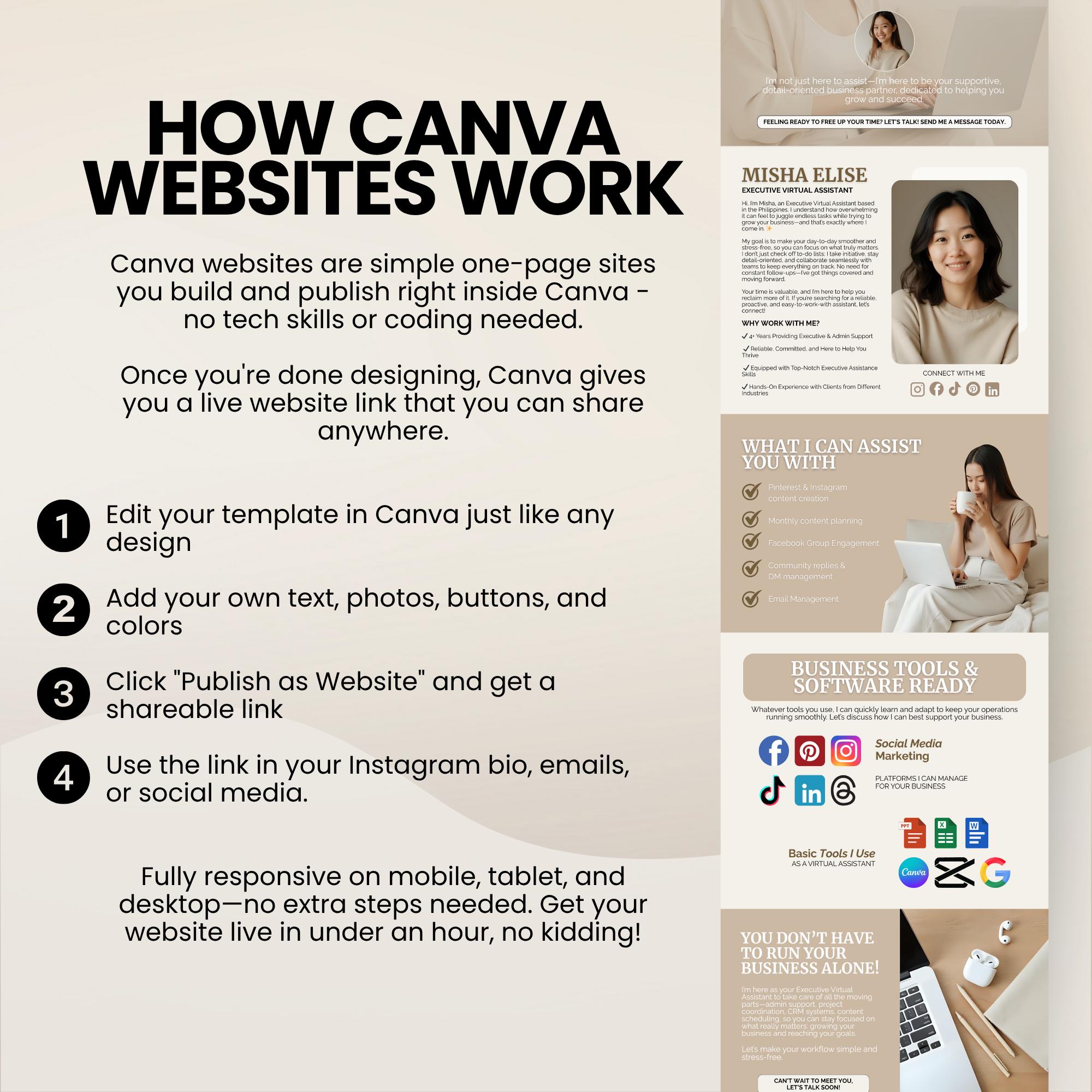 Executive Virtual Assistant Portfolio Template – Website Template Canva ...