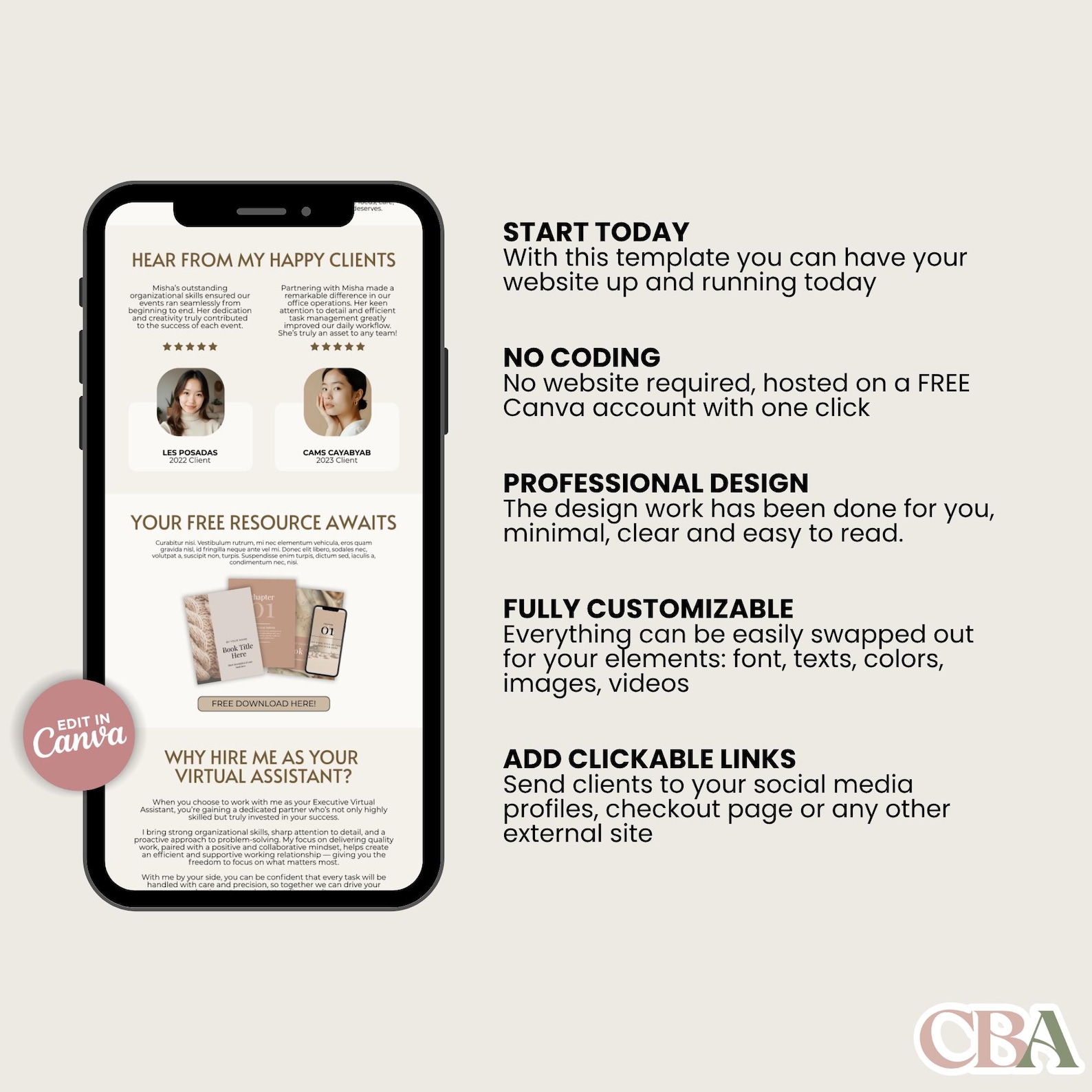 Editable Virtual Assistant Portfolio Website Template for Canva ...