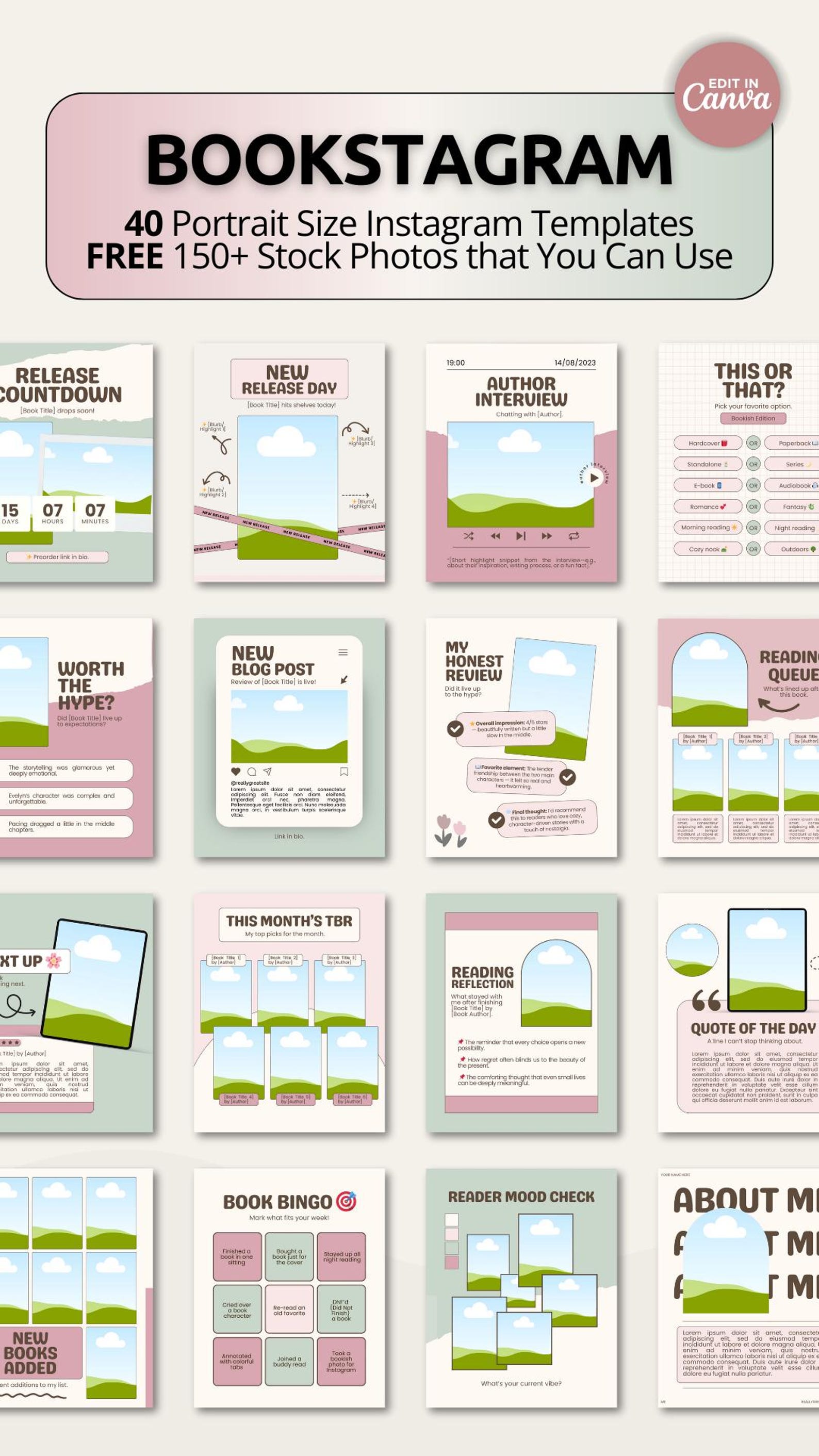 Bookstagram Canva Template, Bookish Instagram Post, Authors, Book ...