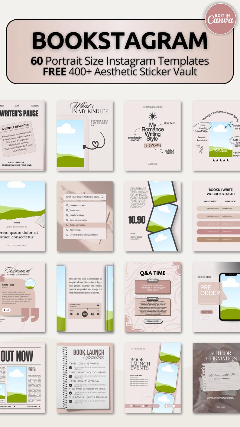 Romance Author Instagram Templates for Book Launch & Engagement ...