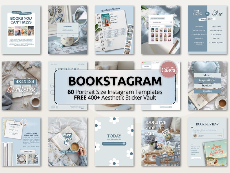 Pastel Blue Bookish Carousel Canva Template | Viral Trendy Bookstagram ...