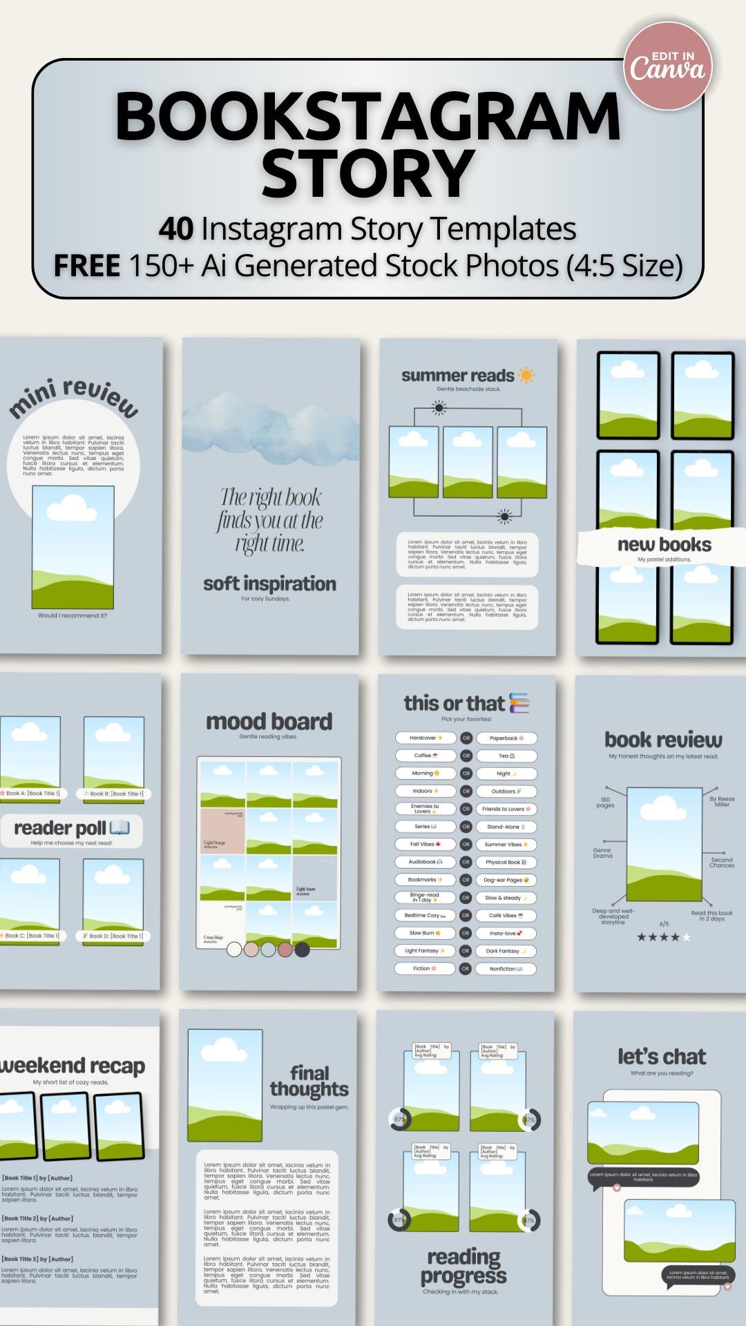 Bookstagram Story Template Bookish Instagram Bookstagrammer Social ...