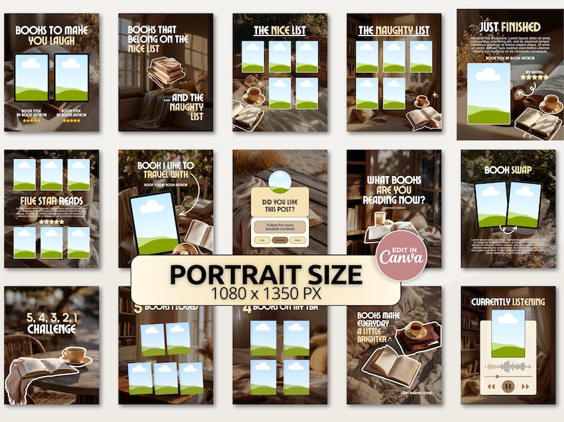 Golden Hour Bookish Carousel Template | Trendy Canva Posts for ...