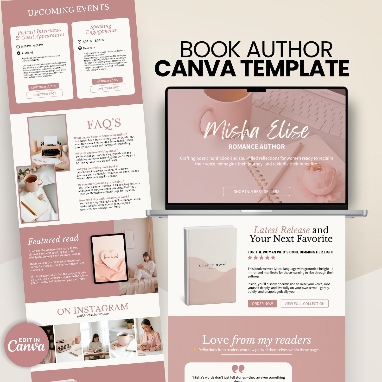 Book Author Website Canva Template, One-page Done for You Website ...