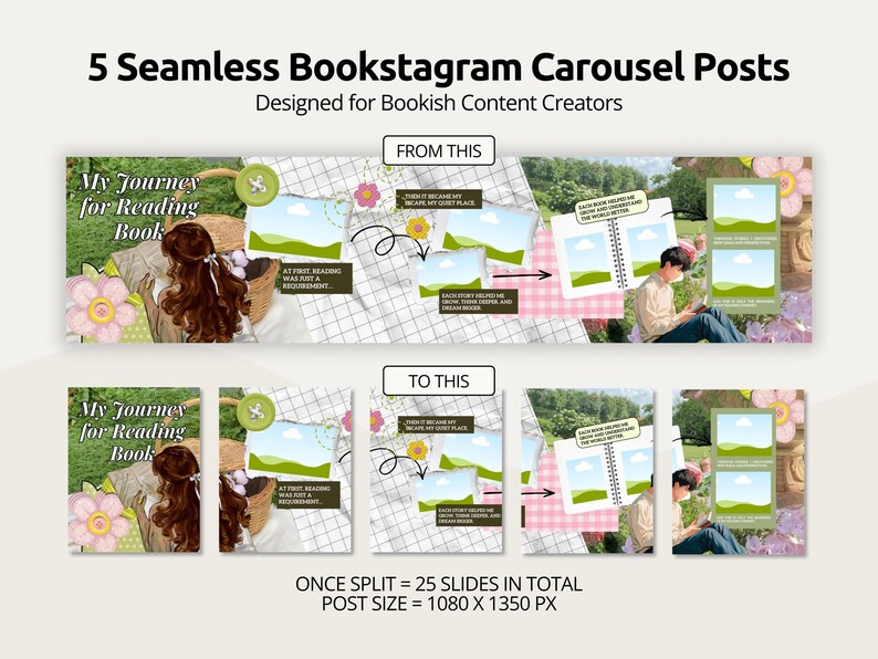 Bookstagram Booktok Bookish Seamless Carousel Canva Template Green ...