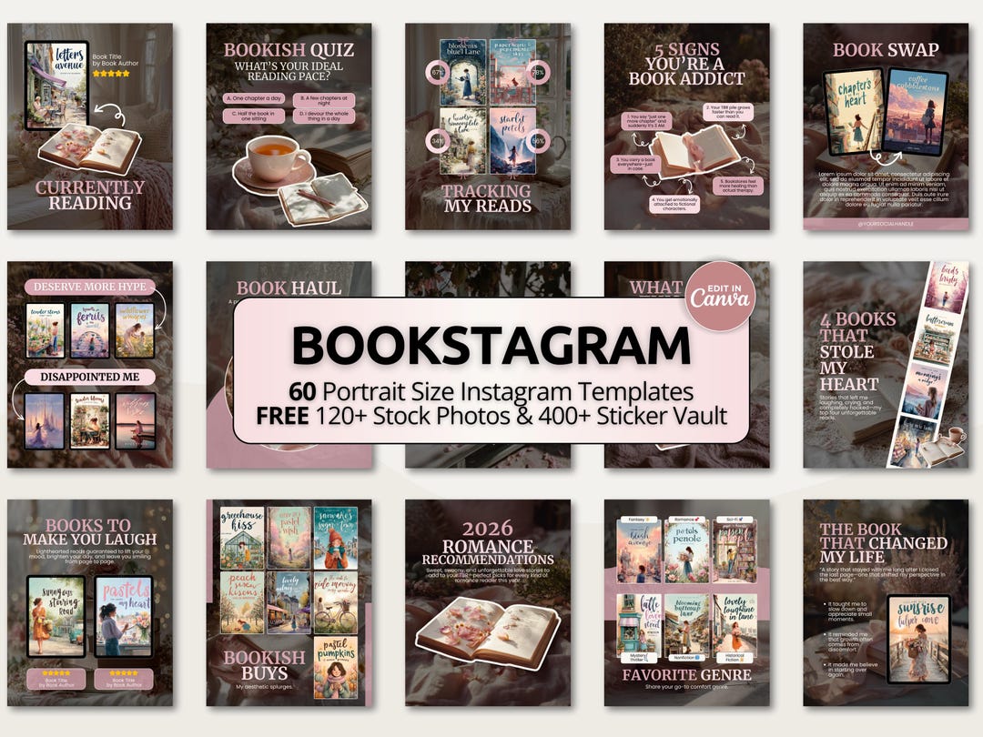 Pastel Blush Bookish Carousel Template | Aesthetic Canva Posts for ...