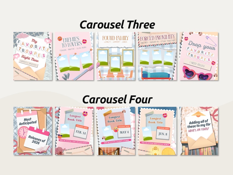 Pastel Bookstagram Seamless Instagram Carousel Template | Bookish Canva ...