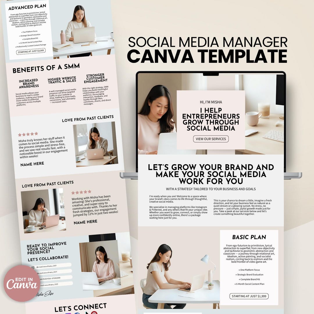 Social Media Manager Website Canva Template Virtual Assistant Canva ...
