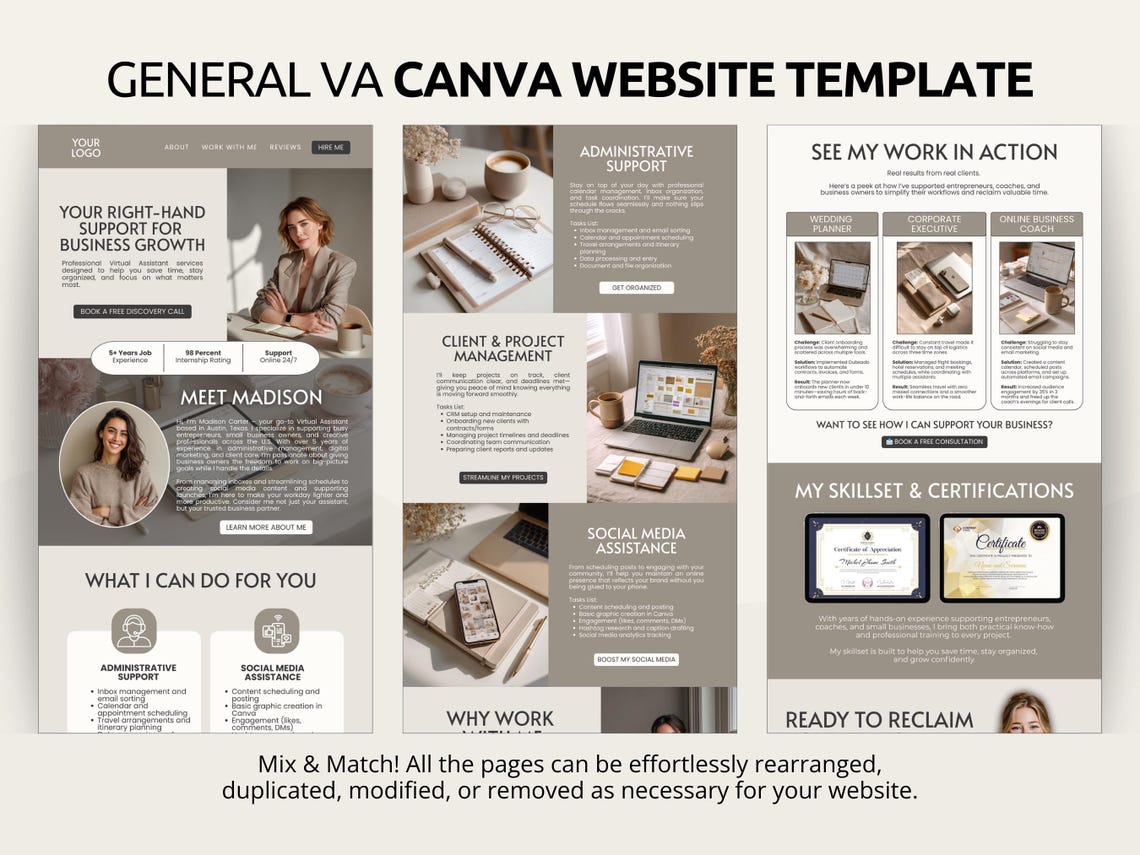 Editable Virtual Assistant Portfolio Website Template for Canva ...