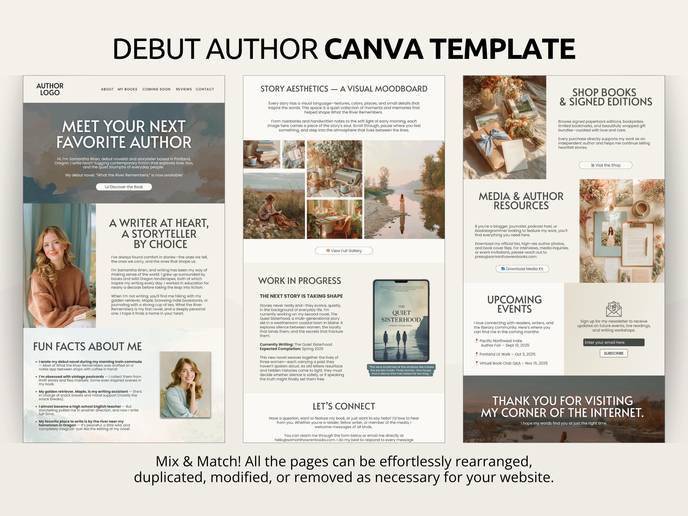 Book Author Website Canva Template, One Page Website for Authors Book ...