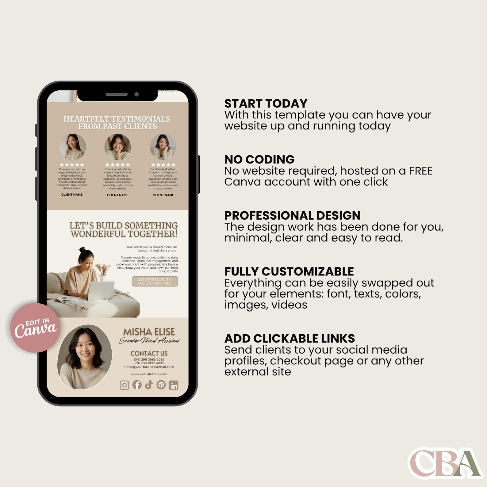 Executive Virtual Assistant Portfolio Template – Website Template Canva ...