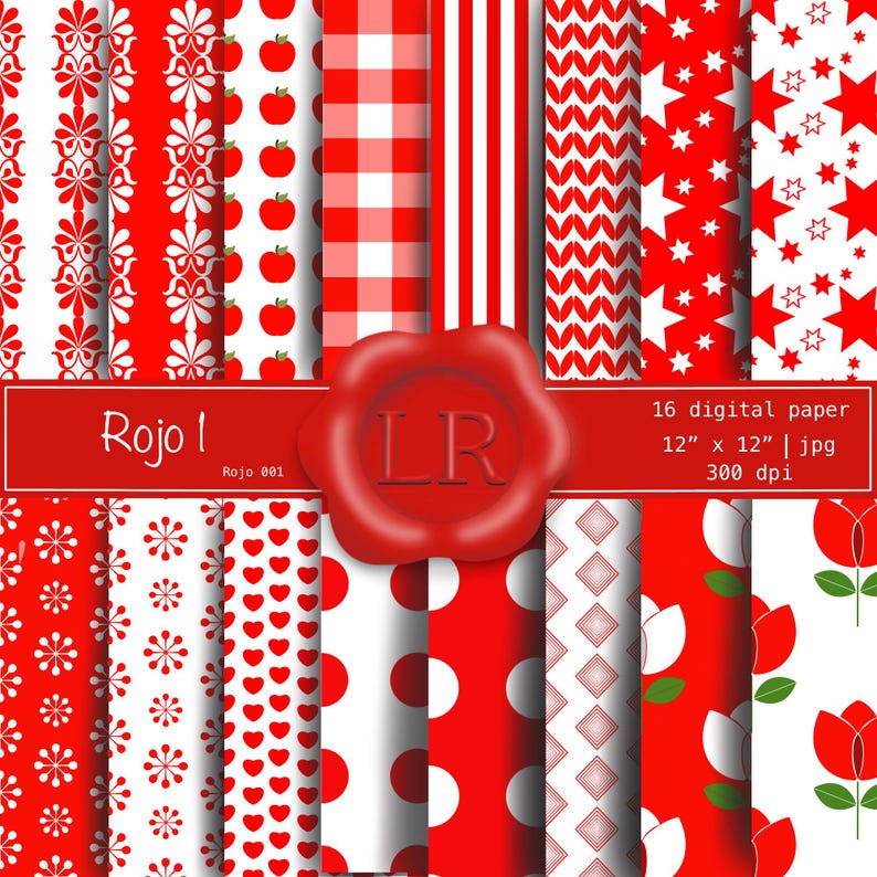16 Red Digital Papers, Digital Printable Papers, Digital Pattern ...