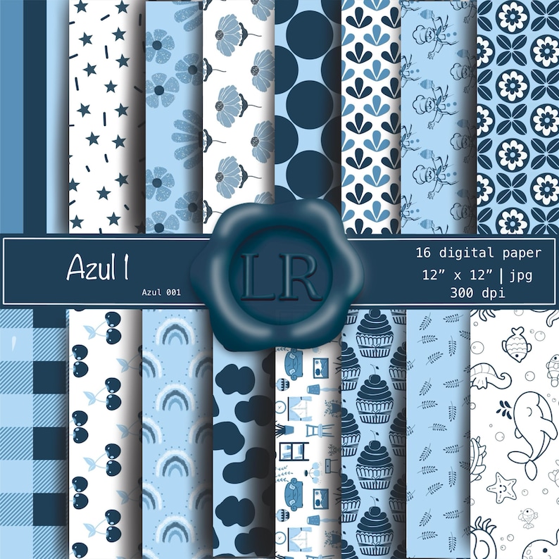 16 Blue Digital Papers, Digital Printable Papers, Digital Pattern ...