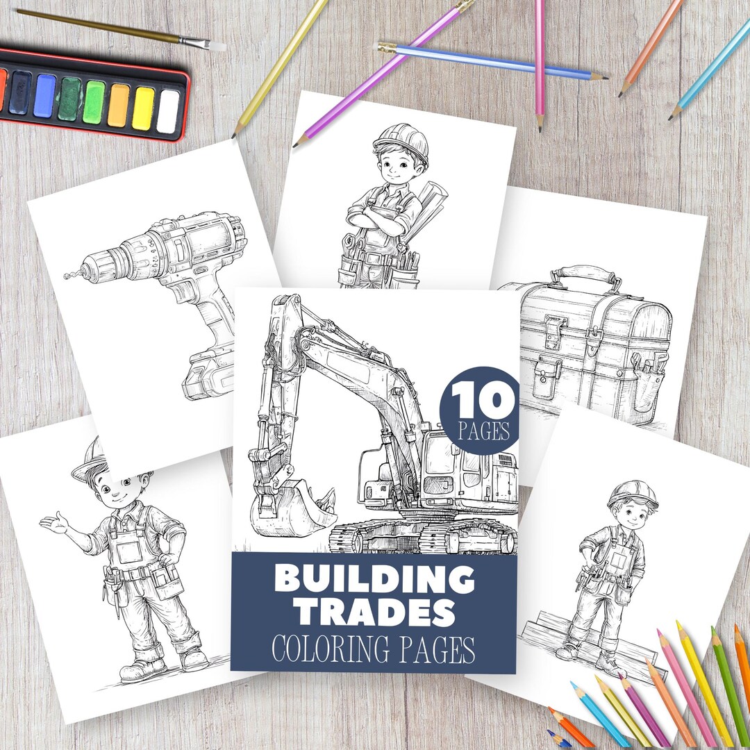 Construction Theme Coloring Page, Printable Kids Activity, Birthday ...