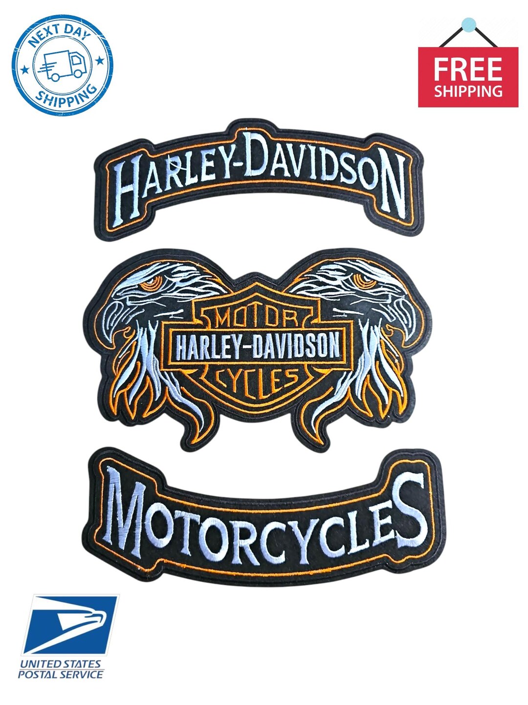 Harley Davidson Orange Double Eagles Embroidery Patch Set Iron on Sew ...